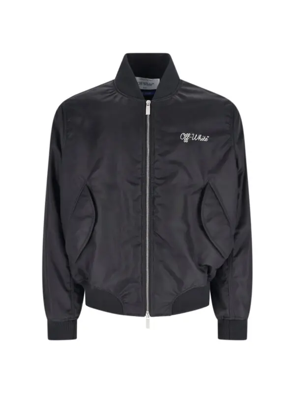 Off-White Bomber Jacket With Zip-front Closure And Ribbed Details