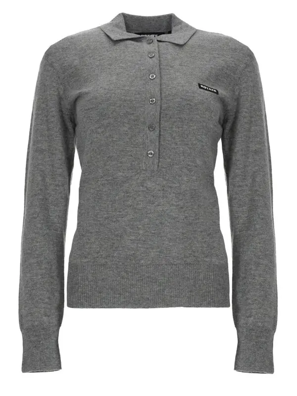 ROTATE BY BIRGER CHRISTENSEN Button-front Polo Sweater In Merino Wool And Cashmere Blend - Grey