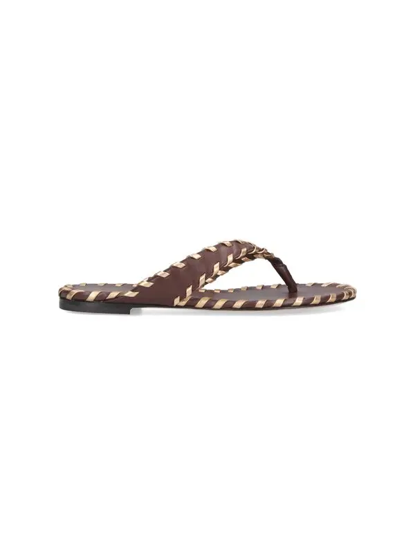 GIANVITO ROSSI Woven Trim Thong Flat Sandals - Brown