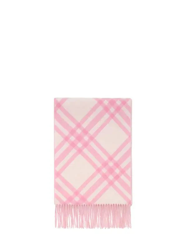 Burberry Fringed Edge Check Pattern Scarf - Pink