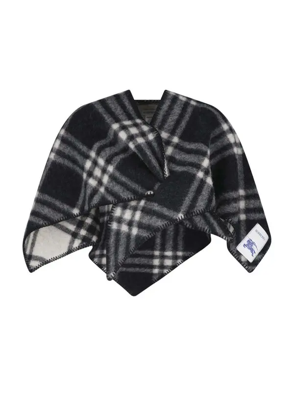 Burberry Plaid Wool Cape - Black