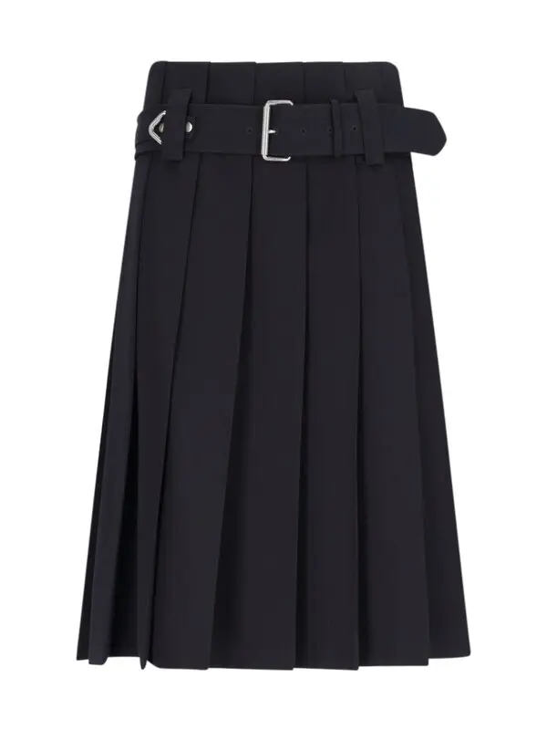 Prada Pleated Belted Midi Skirt