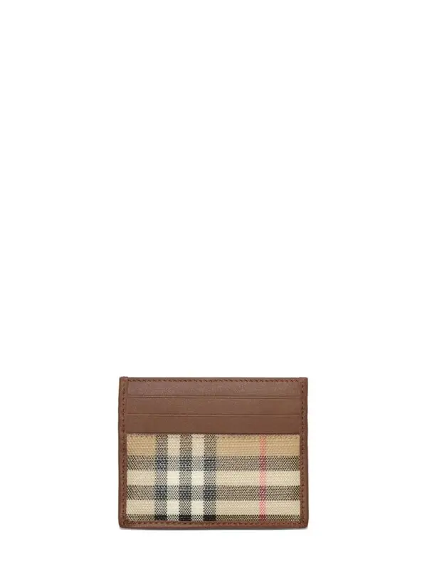 Burberry Check Cotton And Leather Card Holder - Beige