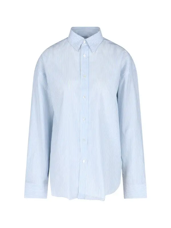 FINAMORE 1925 Striped Oversized Button-up Shirt - Blue