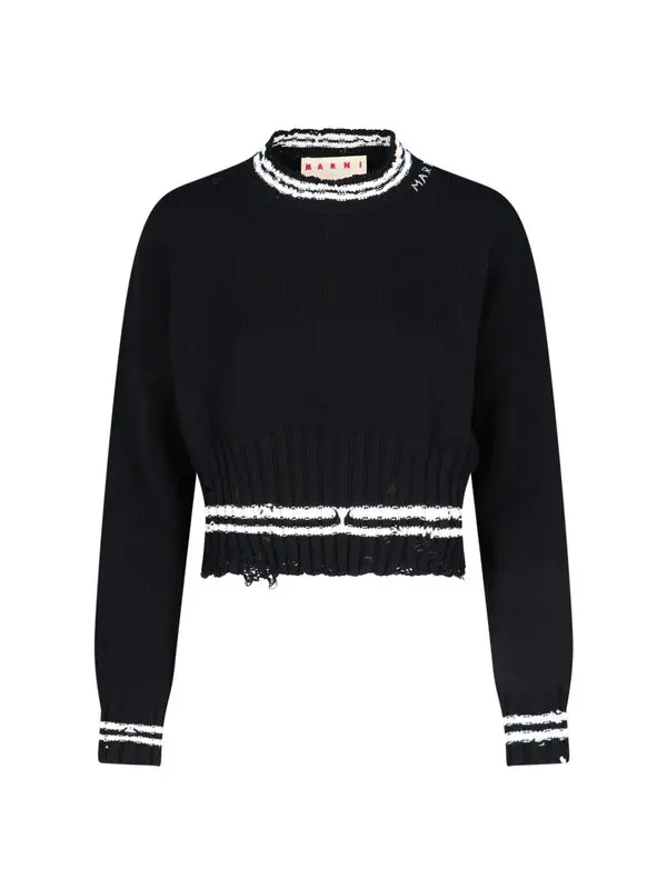 Marni Cropped Knit Sweater With Distressed Hem