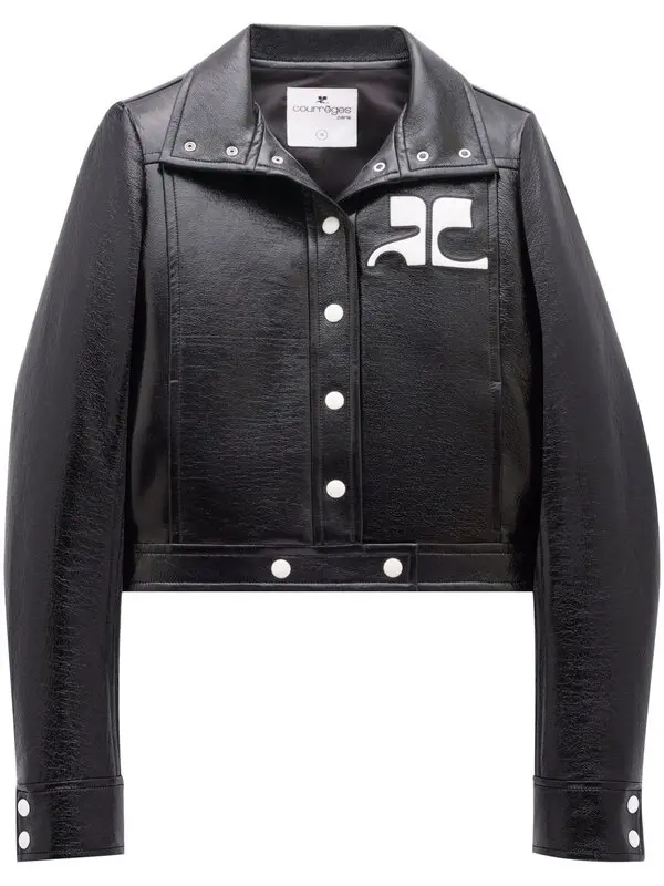 COURREGES Faux Leather Jacket With Logo Detail - Black