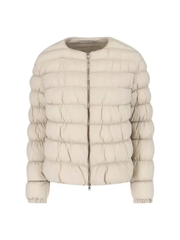 Herno Quilted Down Puffer Jacket With Zip Up And Band Collar - White
