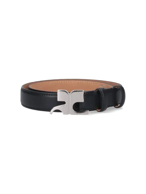 COURREGES Leather Belt With Signature Hardware - Black