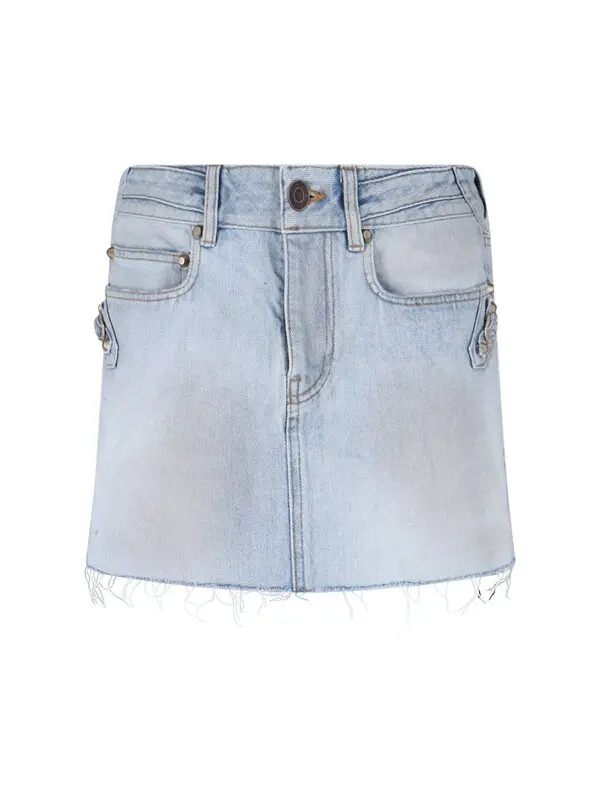 Balenciaga Denim Mini Skirt With Frayed Hem