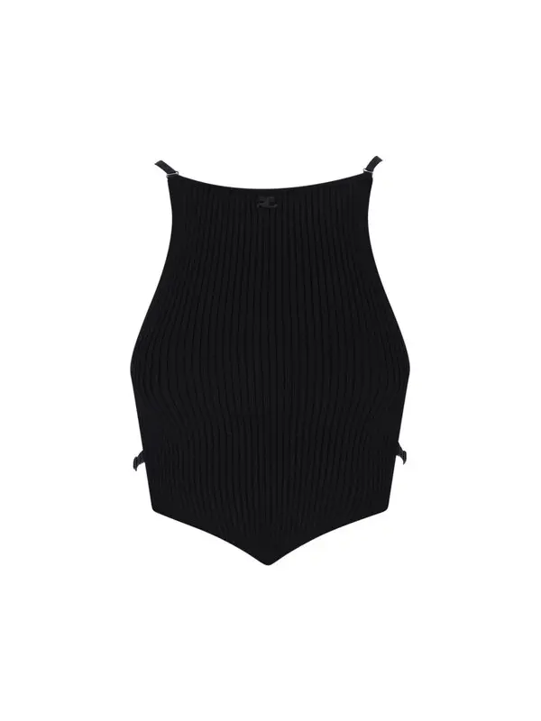COURREGES Ribbed Draped Viscose-blend Top - Black
