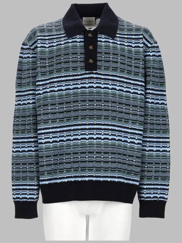 Drole De Monsieur Jacquard Knit Mock Neck Sweater - Blue