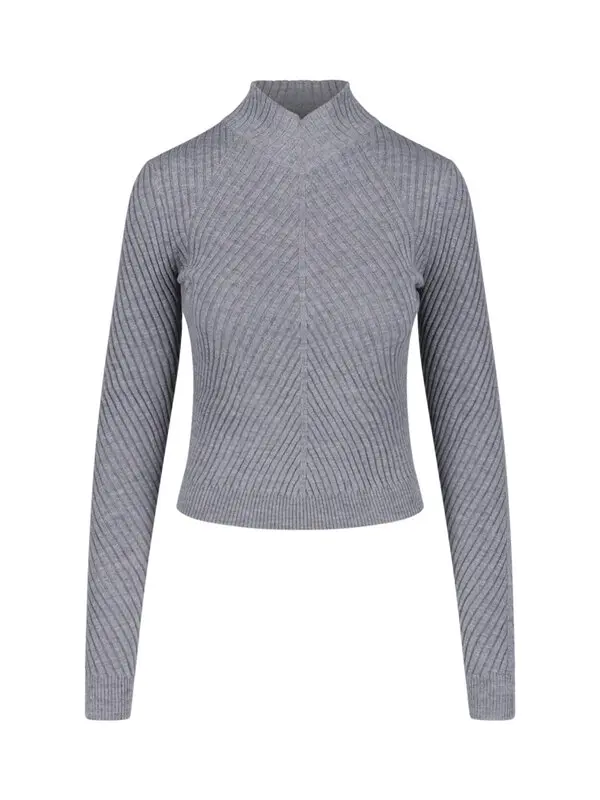 Victoria Beckham Merino Wool Ribbed Knit Sweater - Grey