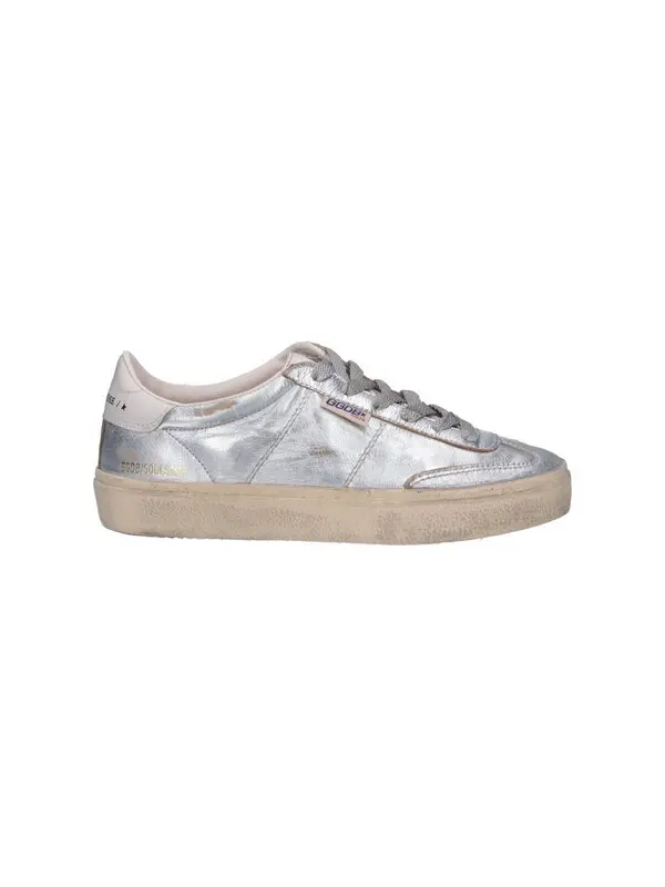GOLDEN GOOSE Low-top Metallic Leather Lace-up Sneakers - Silver