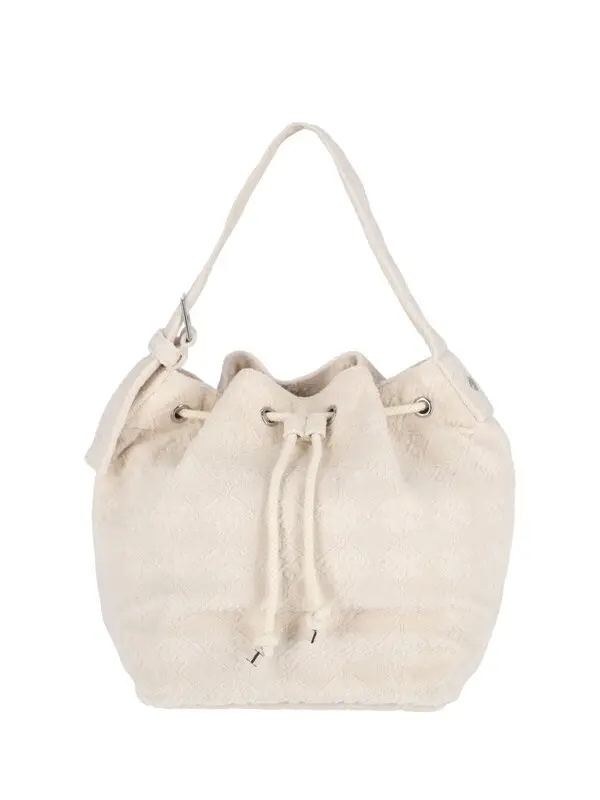 Tory Burch Lightweight Cotton-blend Bucket Bag With Cow Leather Trim - White
