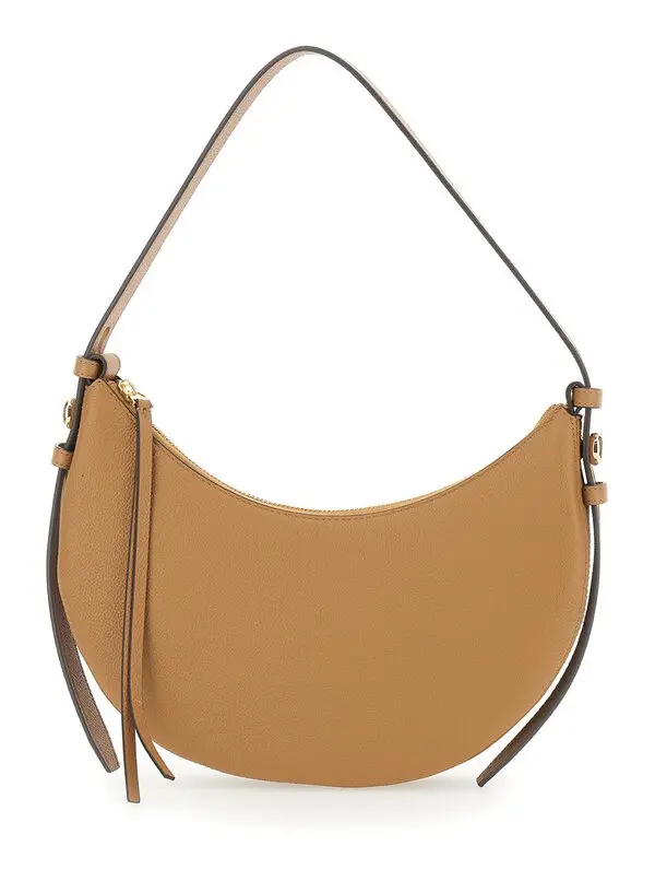Tory Burch Leather Crescent Shoulder Bag - Beige