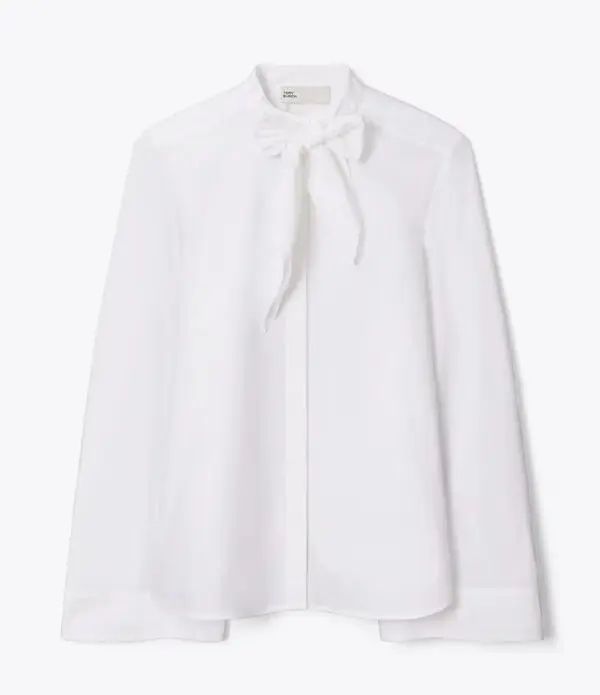 Tory Burch Cotton Bow Tunic Shirt - White