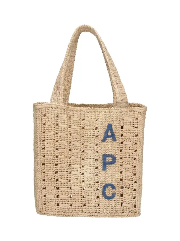 A.p.c. Woven Straw Tote Bag With Graphic Lettering