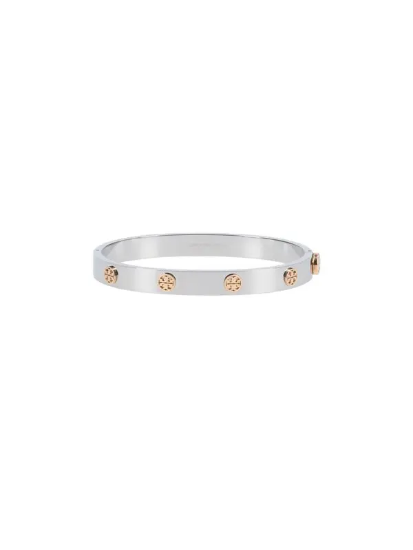 Tory Burch Stainless Steel Logo Bangle - Silver