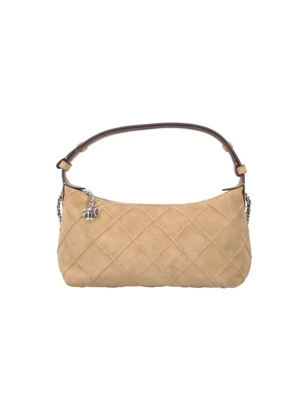 Tory Burch Bovine Suede Shoulder Bag With Lamb Leather Trim - Beige