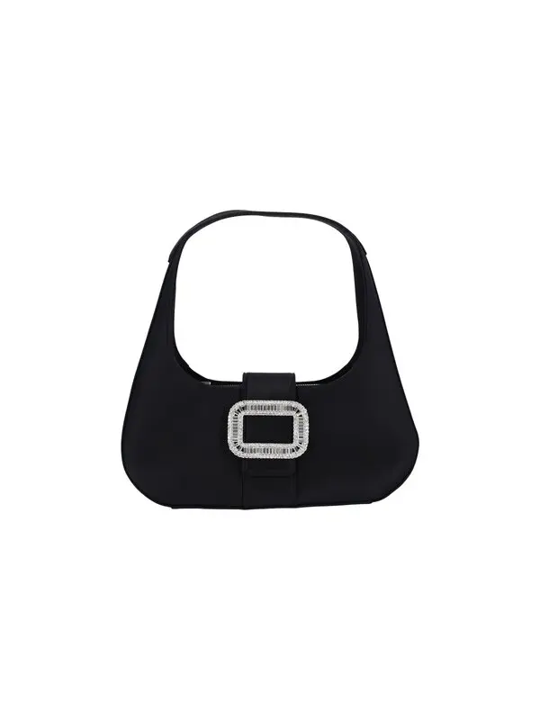 ROGER VIVIER Embellished Silk-blend Evening Bag With Sheep Leather Detail - Black