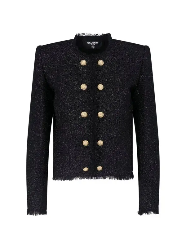 Balmain Cropped Tweed-style Fringe Trim Jacket