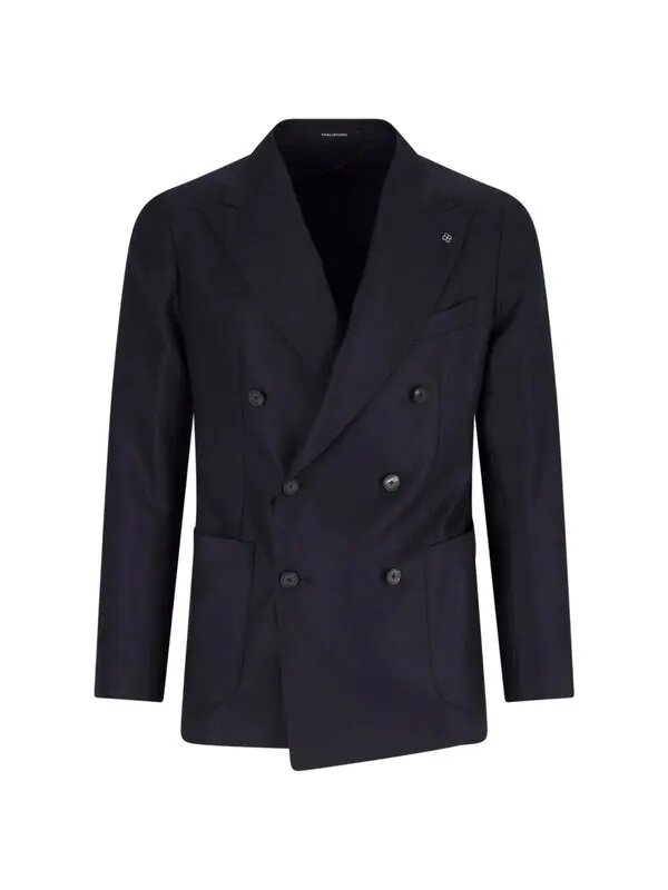 Tagliatore Double-breasted Linen-cotton Tailored Jacket With Notch Lapels - Blue