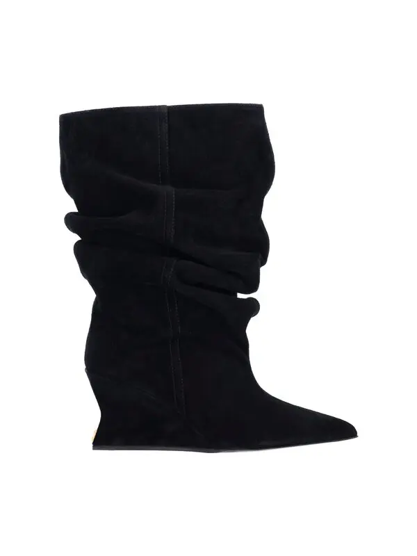 Balmain Calf Leather Wedge Boots - Black
