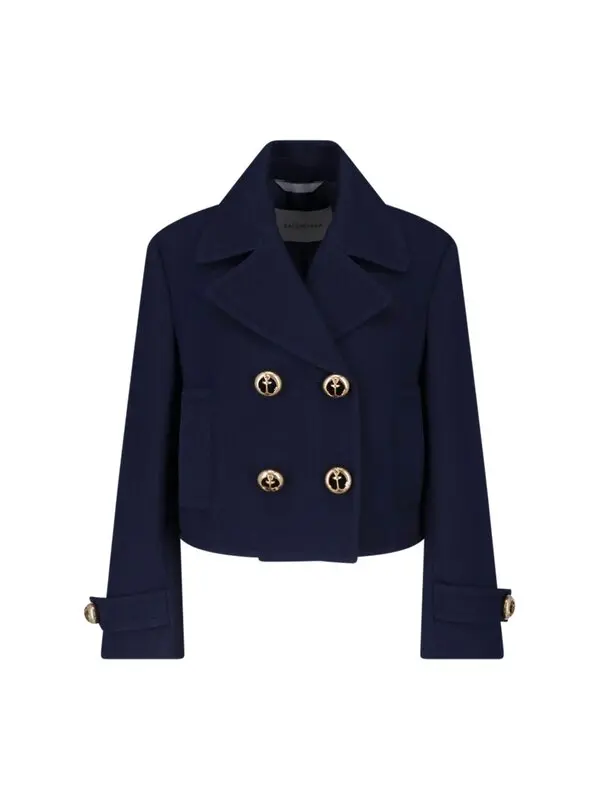 Balenciaga Cropped Double-breasted Pea Coat Jacket