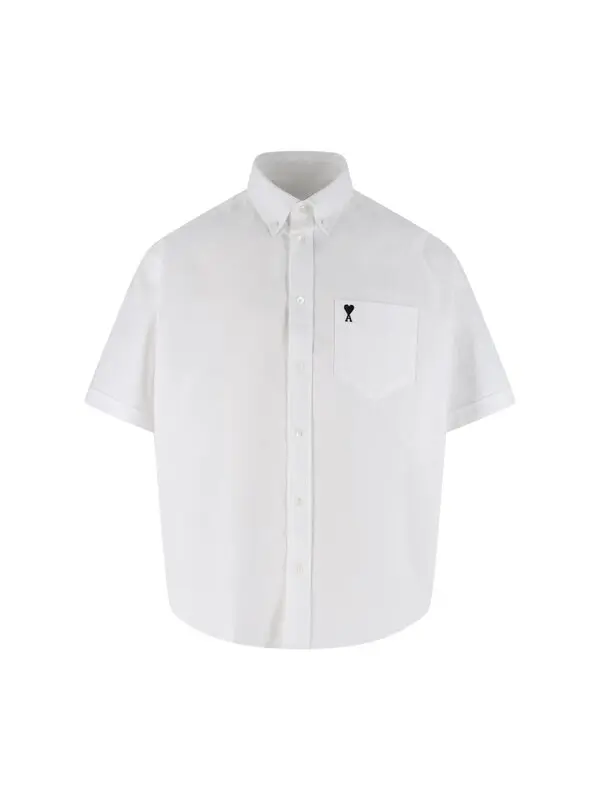 AMI Paris Embroidered Logo Cotton Shirt, Size - White