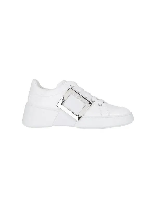 ROGER VIVIER Calf Leather Sneakers With Buckle Detail - White