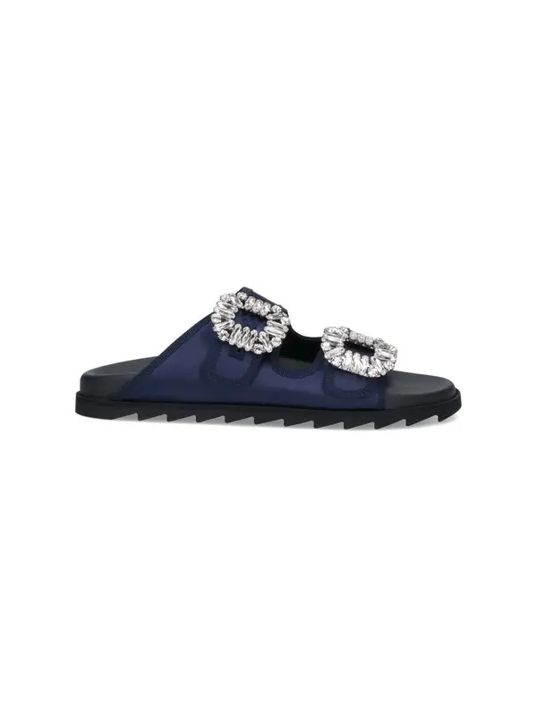 ROGER VIVIER Embellished Buckle Slide Sandals - Blue