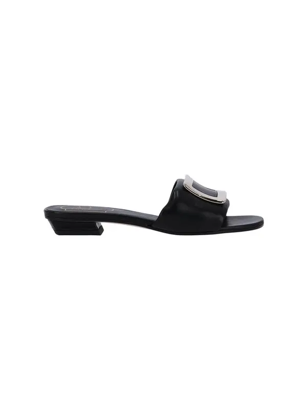 ROGER VIVIER Leather Slide Sandals With Low Heel And Metallic Accent