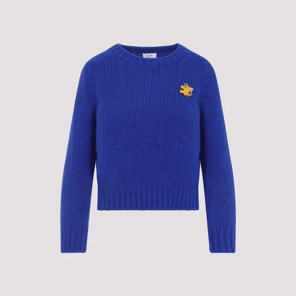 Celine Embroidered Cashmere Blend Pullover - Blue