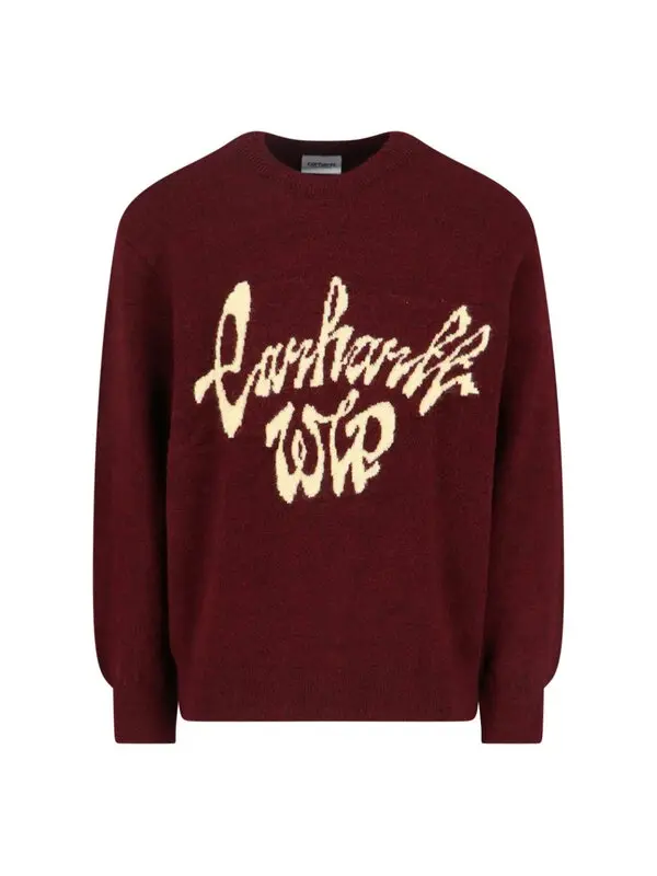 Carhartt Work In Progress Textured Knit Sweater With Graphic Logo - Red