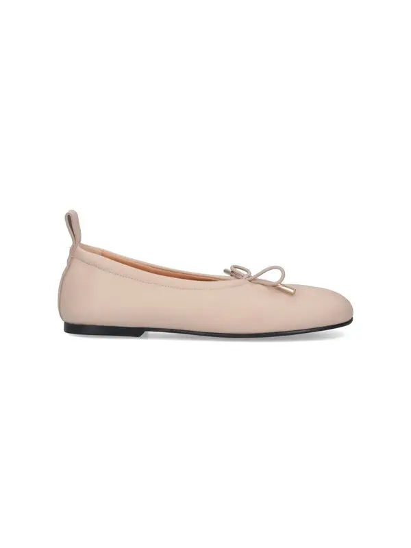ALOHAS 100% Leather Ballet Flats With Bow Detail - Cream