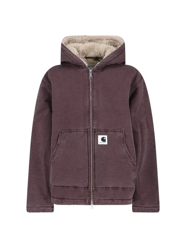Carhartt Work In Progress Zip Up Hooded Cotton Jacket With Sherpa Lining - Red