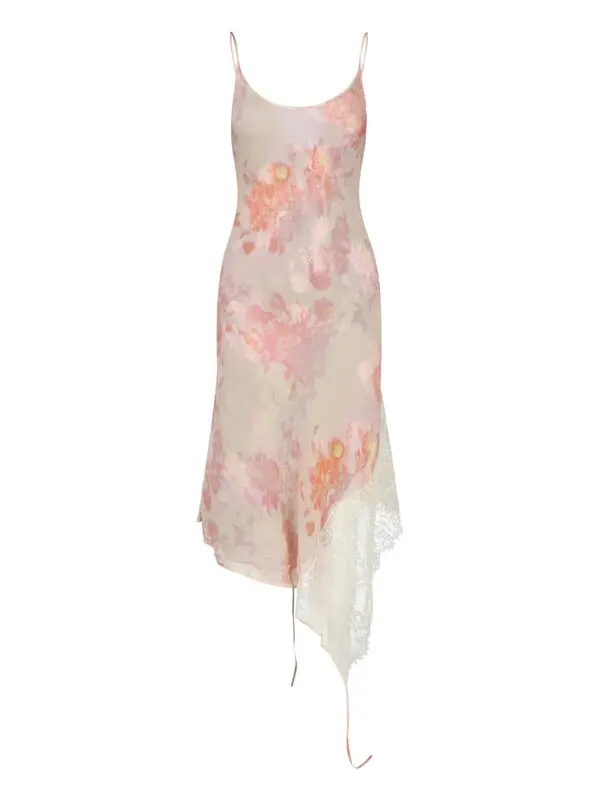 DIESEL® Floral Print Viscose Mini Dress With Lace Trim - Multicolor