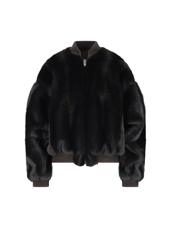 MAISON MARGIELA Faux Fur Bomber Jacket - Brown