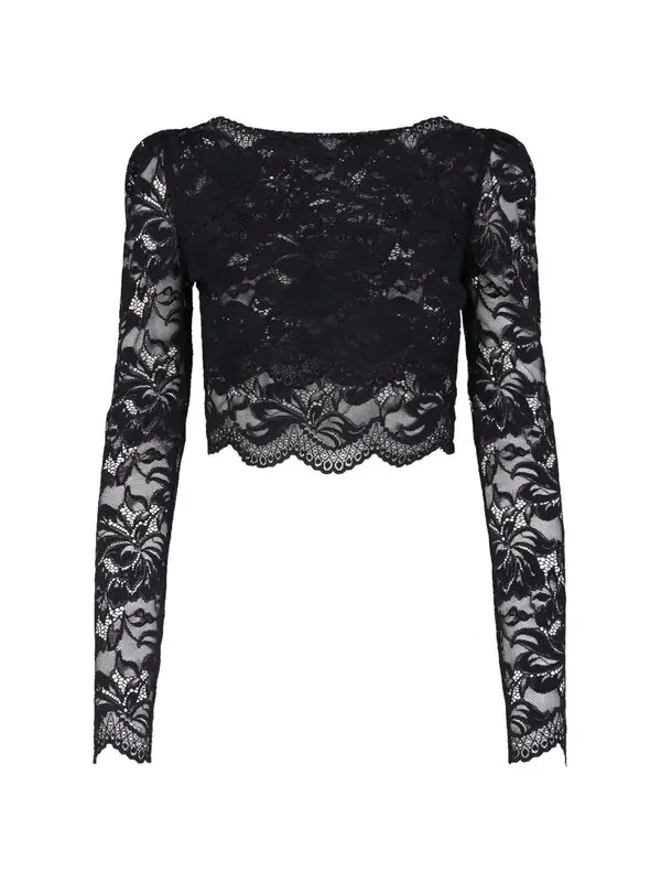 Rabanne Lace Sculpted Stretch Cropped Top - Black
