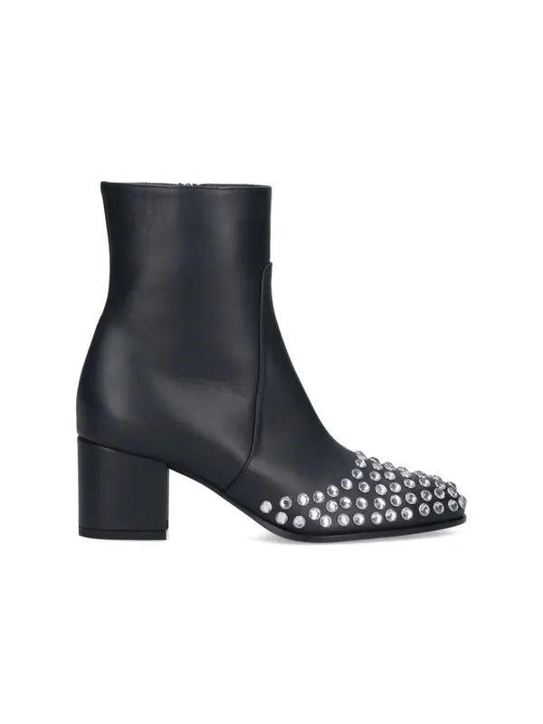 Alaïa Calf Leather Ankle Boots With Embellished Toe - Black