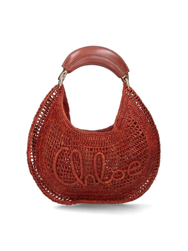Chloé Raffia Shoulder Bag With Buffalo Leather Trim - Brown