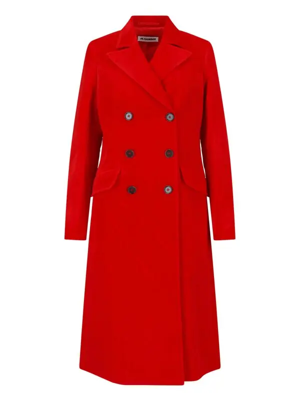 JIL SANDER Double Breasted Cotton-linen Jacket - Red