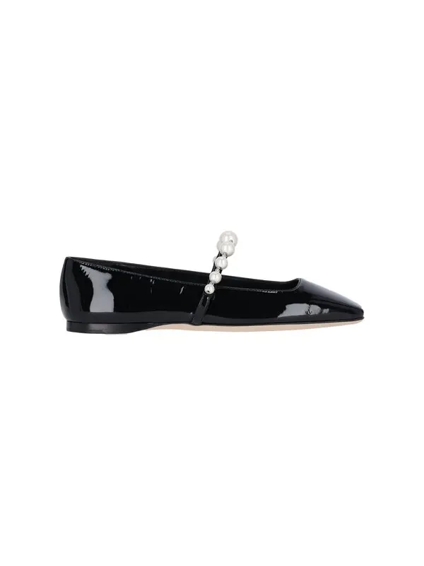 JIMMY CHOO Patent Pointed-toe Flat With Pearl Strap