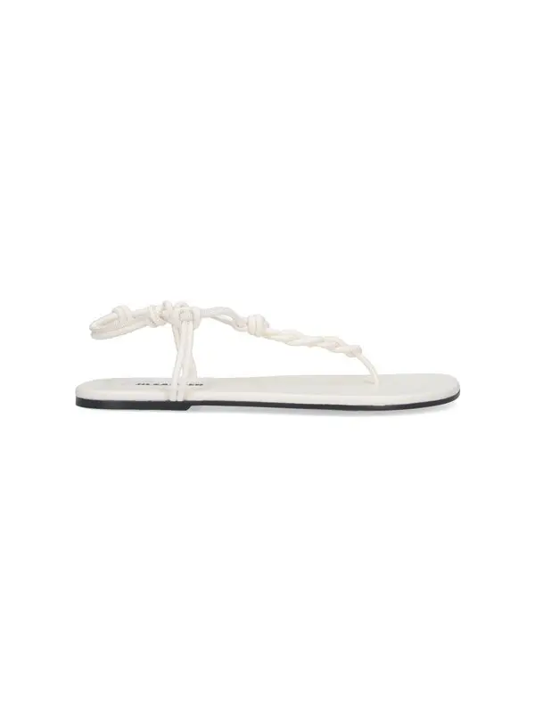 JIL SANDER Braided Leather Flat Sandals - White