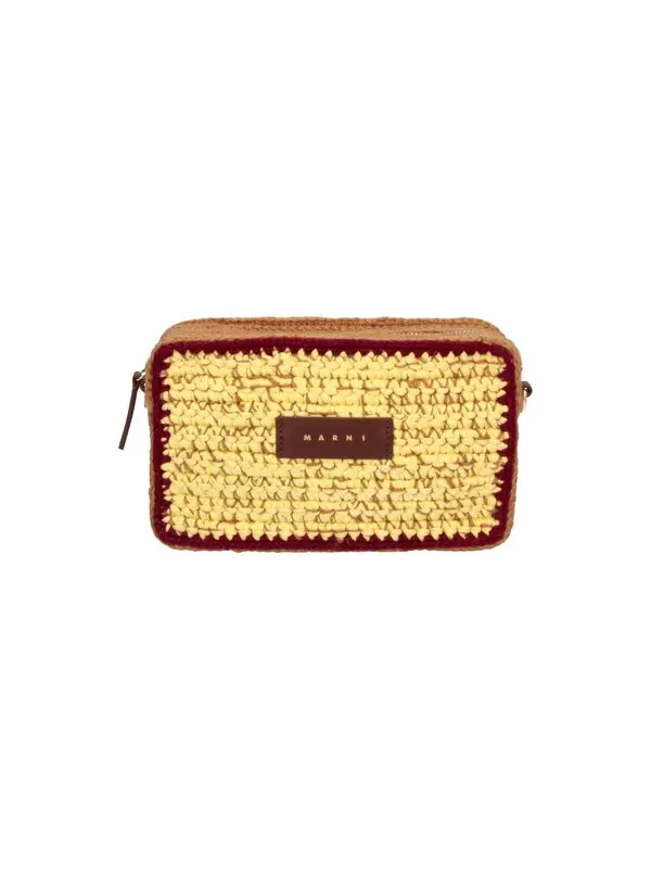Marni Wool Mini Bag With Calf Leather Contrast And Metallic Hardware - Brown