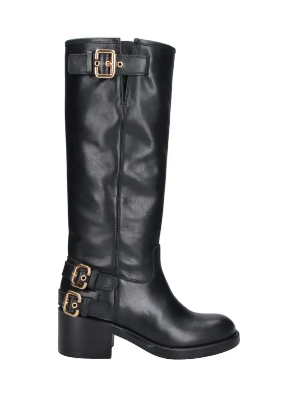 Chloé Calf Leather Buckled Boots - Black