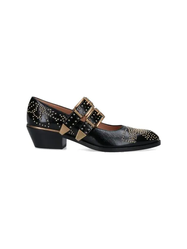 Chloé Buckled Calf Leather High Heel Pumps With Stud Embellishments