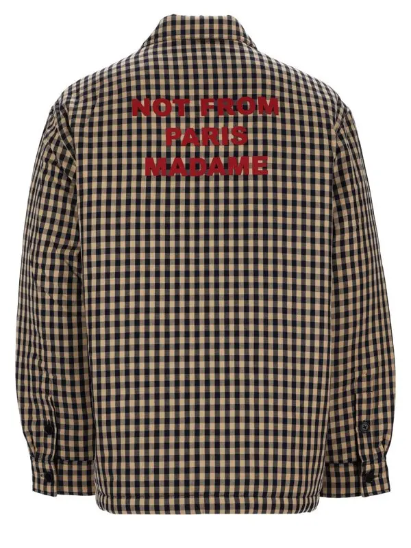 Drole De Monsieur Graphic Gingham Button-up Shirt - Beige