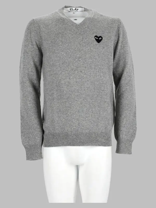 Play Comme Des Garcon 100% Wool Cardigan With Heart Appliqu