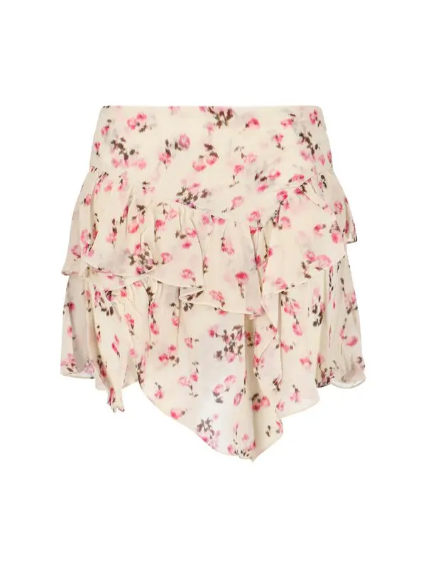 MARANT ETOILE Floral Print Ruffled Mini Skirt - Beige
